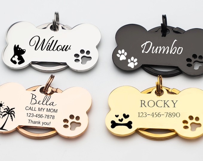 Cute Dog Tag Personalized for Dog, Custom Bone Dog Tags, Dog Name Tags ...