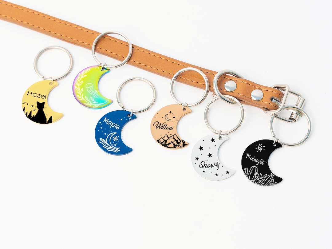 Celestial Moon & Stars Pet ID Tag - Personalized Engraved Dog Cat ...