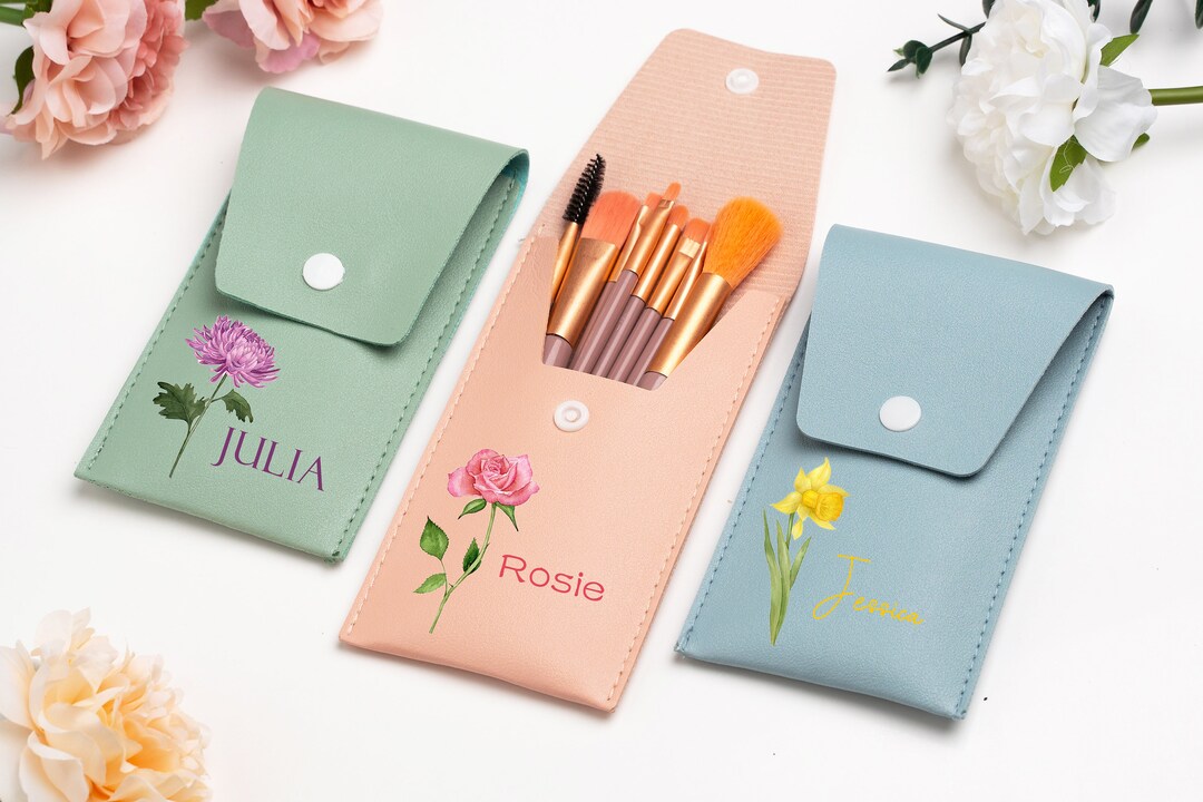 Personalized Travel Makeup Brushes Set,birth Flower Makeup Brushes ...