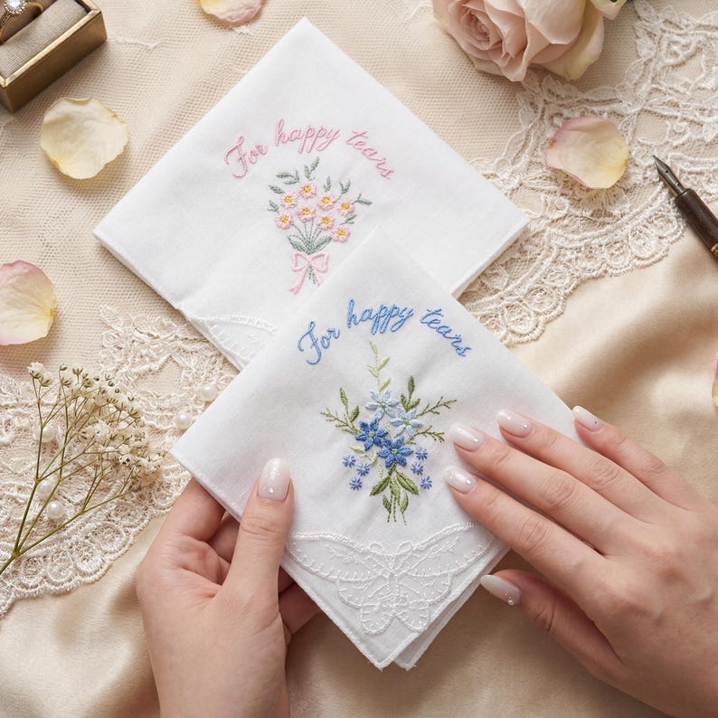 Embroidered Wedding Handkerchief, Personalized Happy Tears Bridal ...