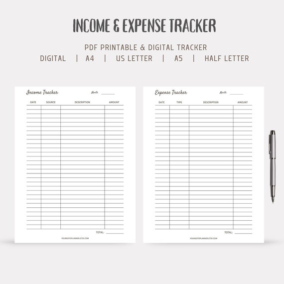 Income Expense Tracker Printable Digital Monthly Planner - Etsy
