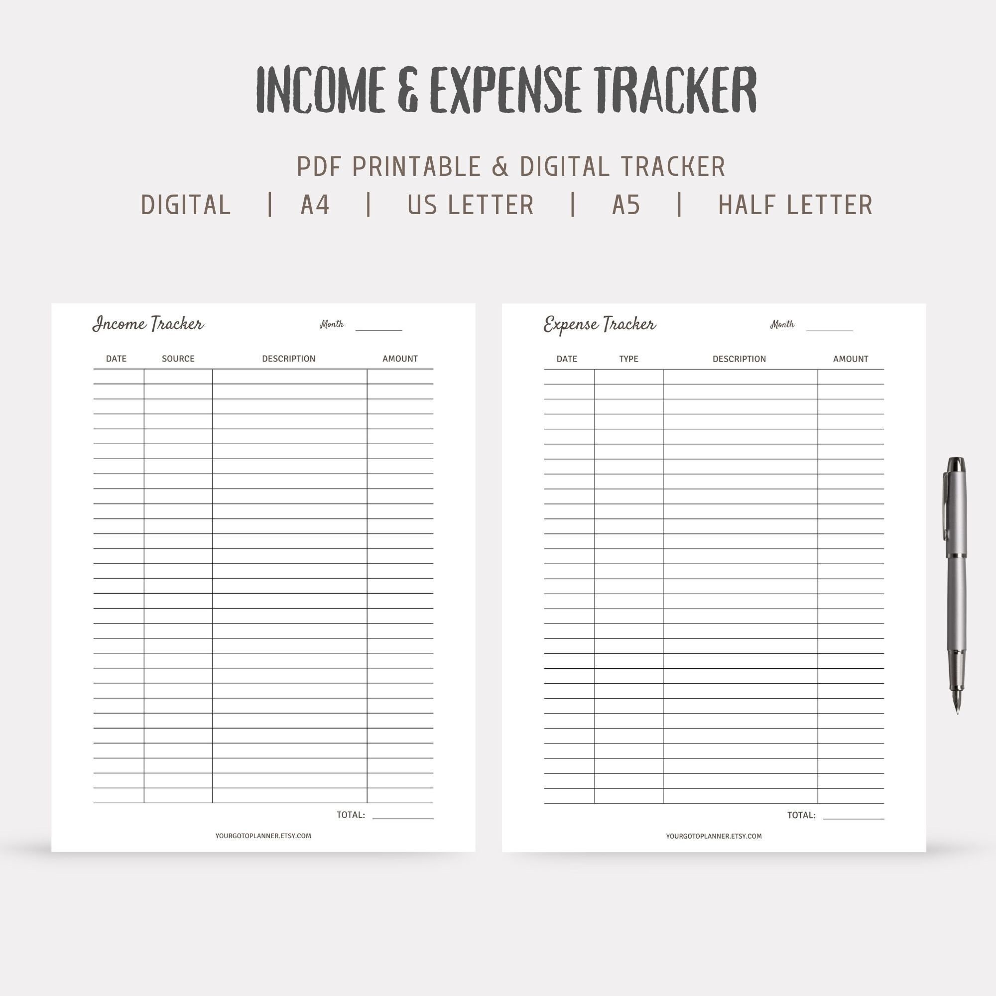 Income Expense Tracker Printable Digital Monthly Planner Budgeting ...