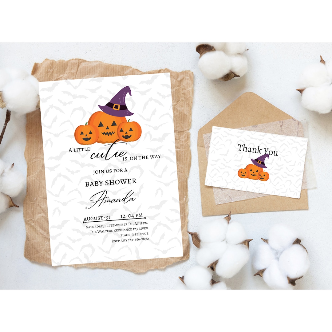 Editable Halloween Baby Shower Invitation Set A Little Boo - Etsy