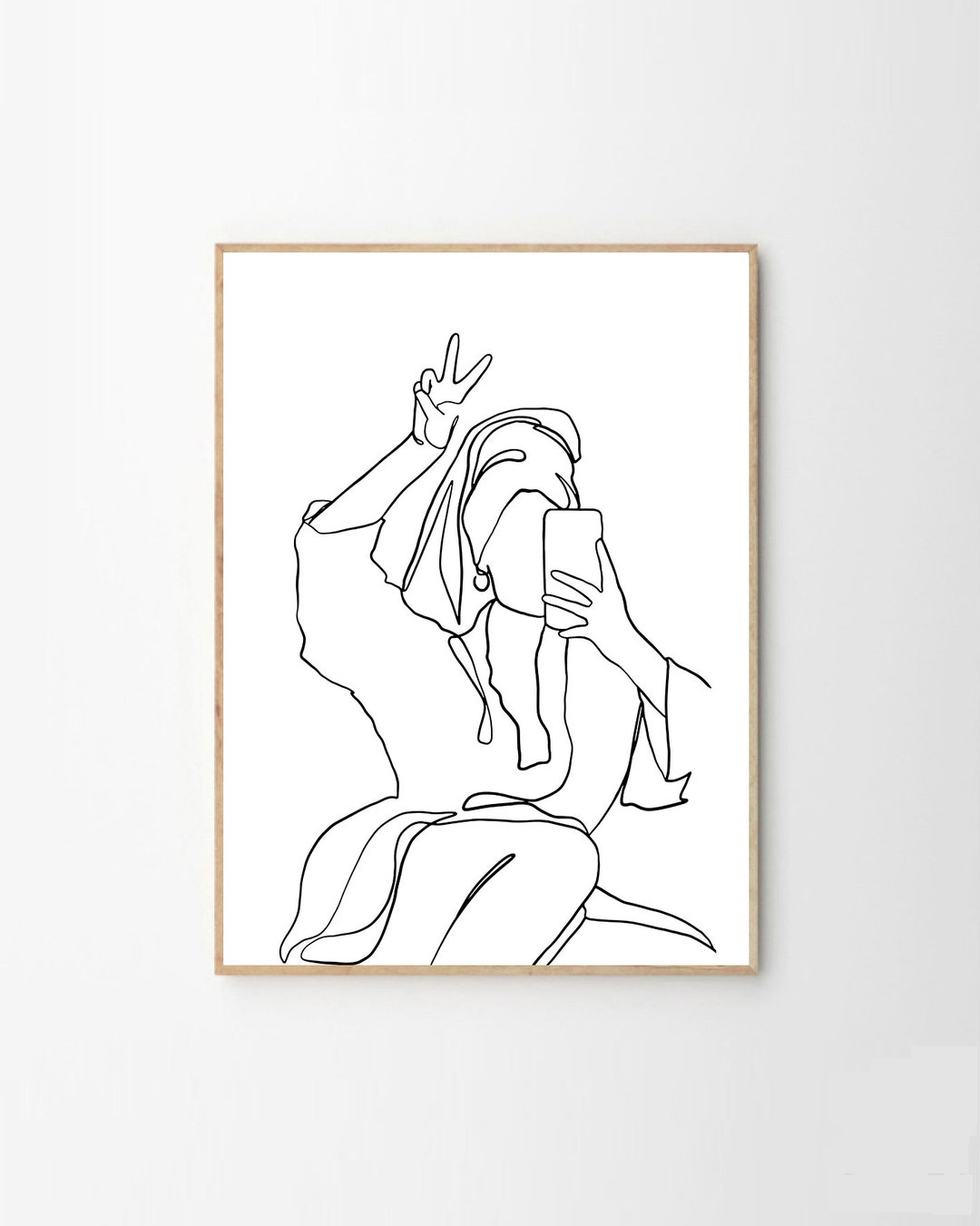 Towel on Head Line Art, Bathroom Decor, One Line Art, Modern Wall Art ...