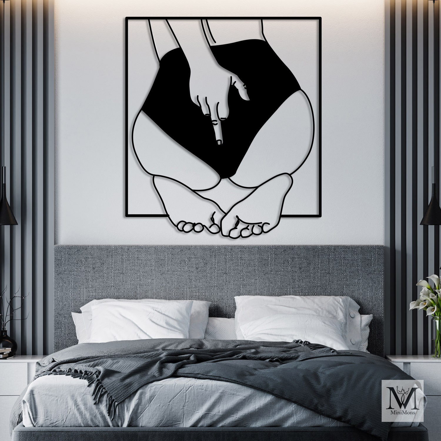 Woman Middle Finger Line Decor Female Body Line Metal Art - Etsy