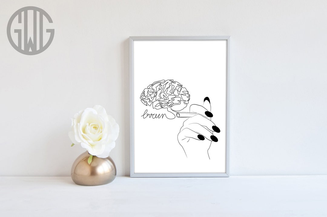Woman Smoking Cigarette Line Art Black and White Abstract - Etsy