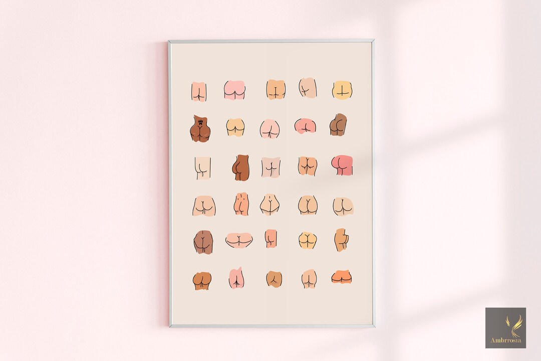 Body Positive Butts, Butt Art Line Art, Bum Printable Wall Art, Funny ...