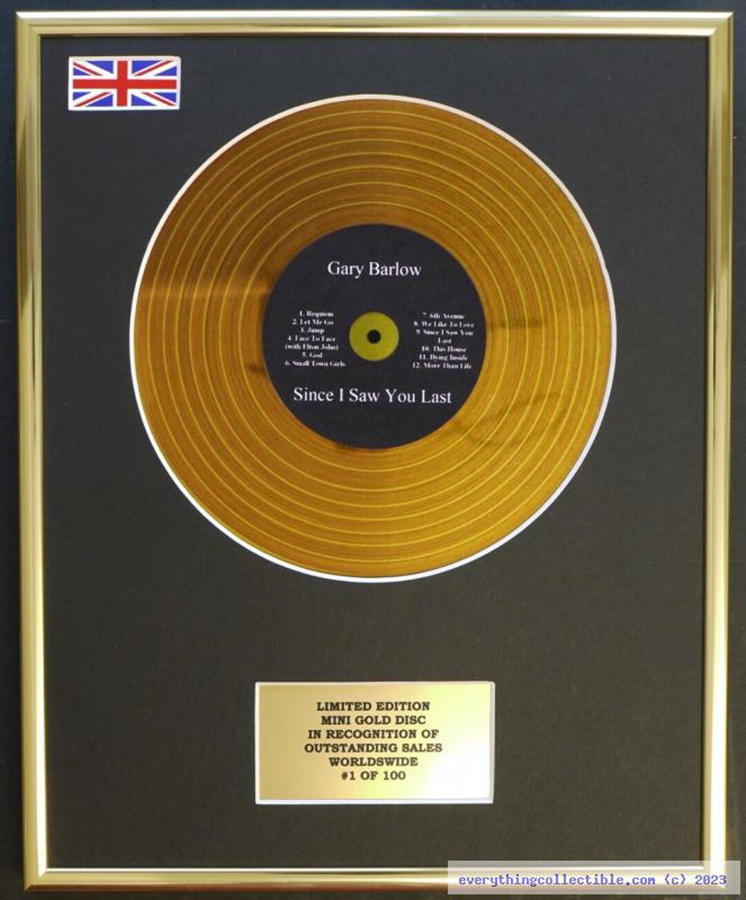 GARY BARLOW / Mini Metal Gold Disc Display/ Limited Edition/ Coa/ Since ...