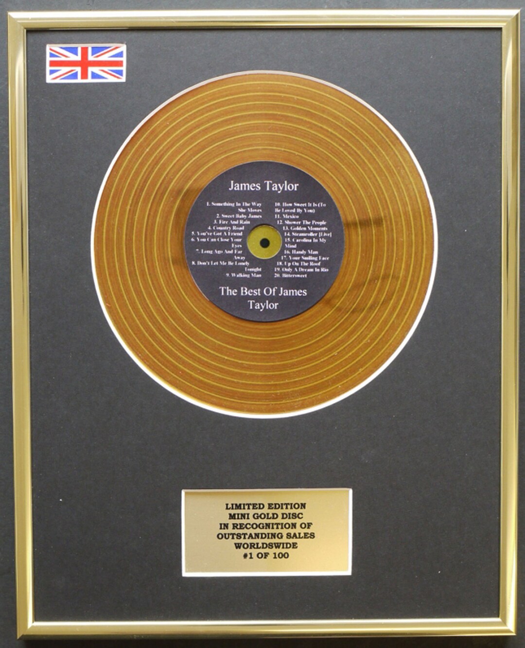 JAMES TAYLOR / Mini Metal Gold Disc Display/ Limited Edition/ Coa/ the ...