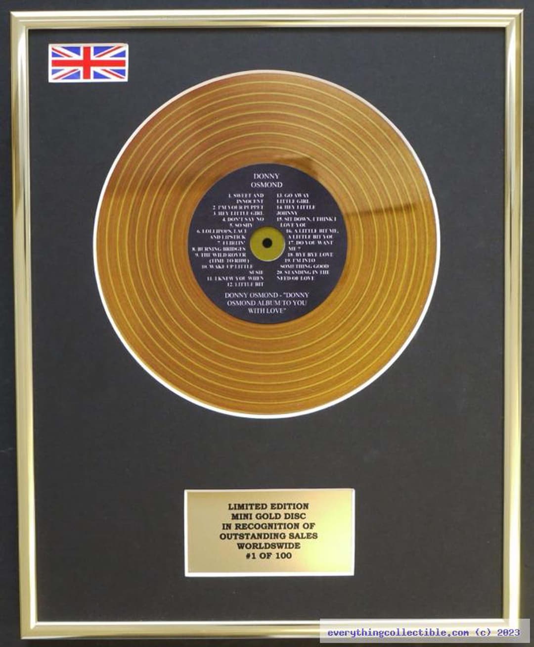 DONNY OSMOND / Mini Metal Gold Disc Display/ Limited Edition/ Coa ...