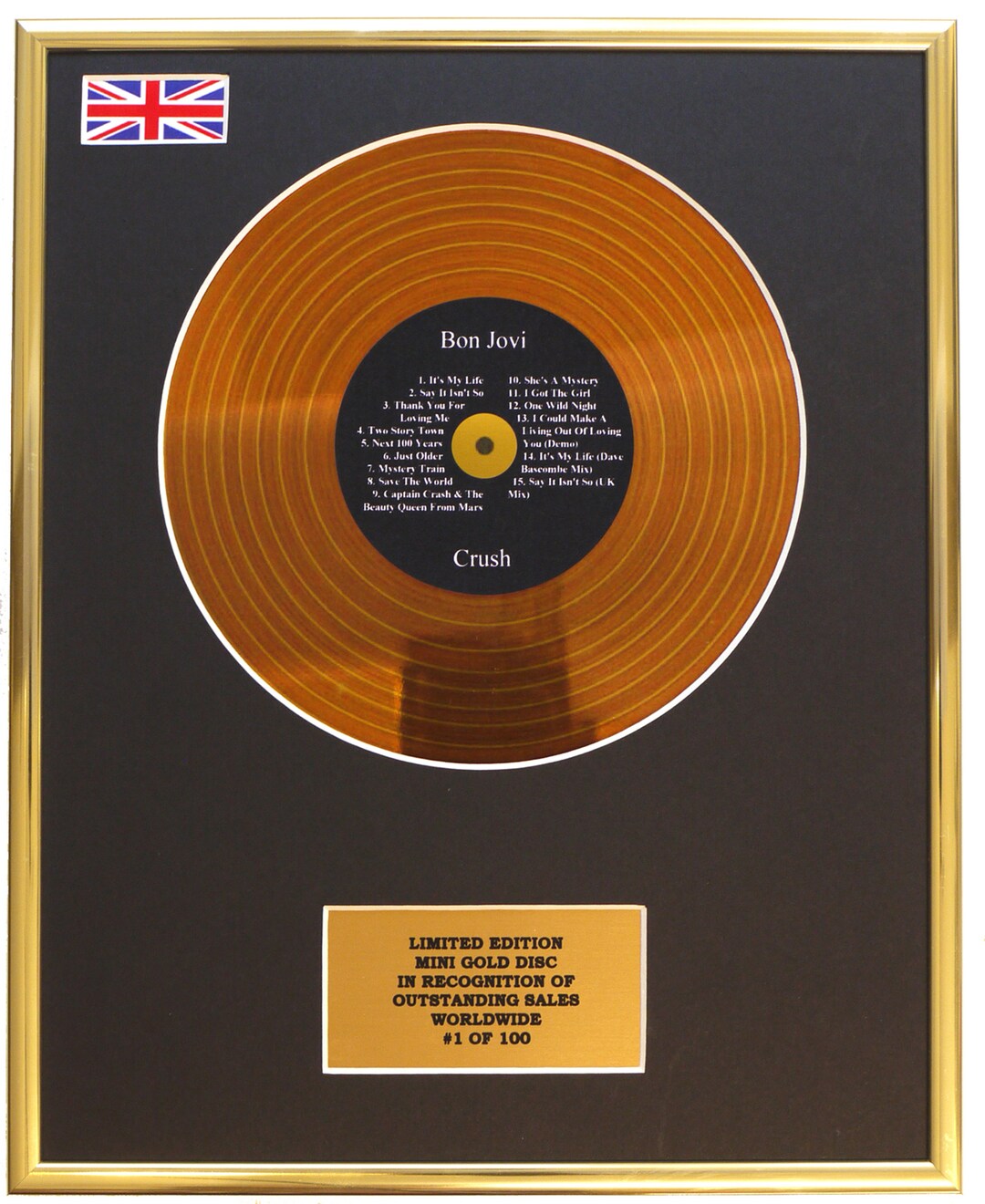 BON JOVI / Mini Metal Gold Disc Display/ Limited Edition/ Coa/ CRUSH - Etsy