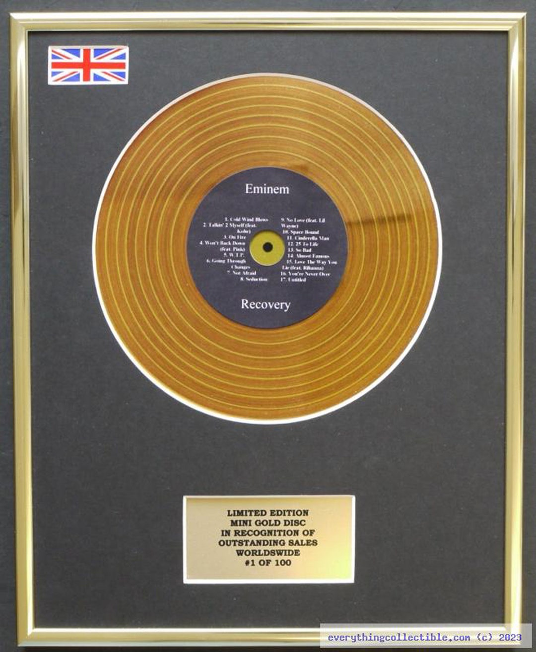 EMINEM / Mini Metal Gold Disc Display/ Limited Edition/ Coa/ RECOVERY ...