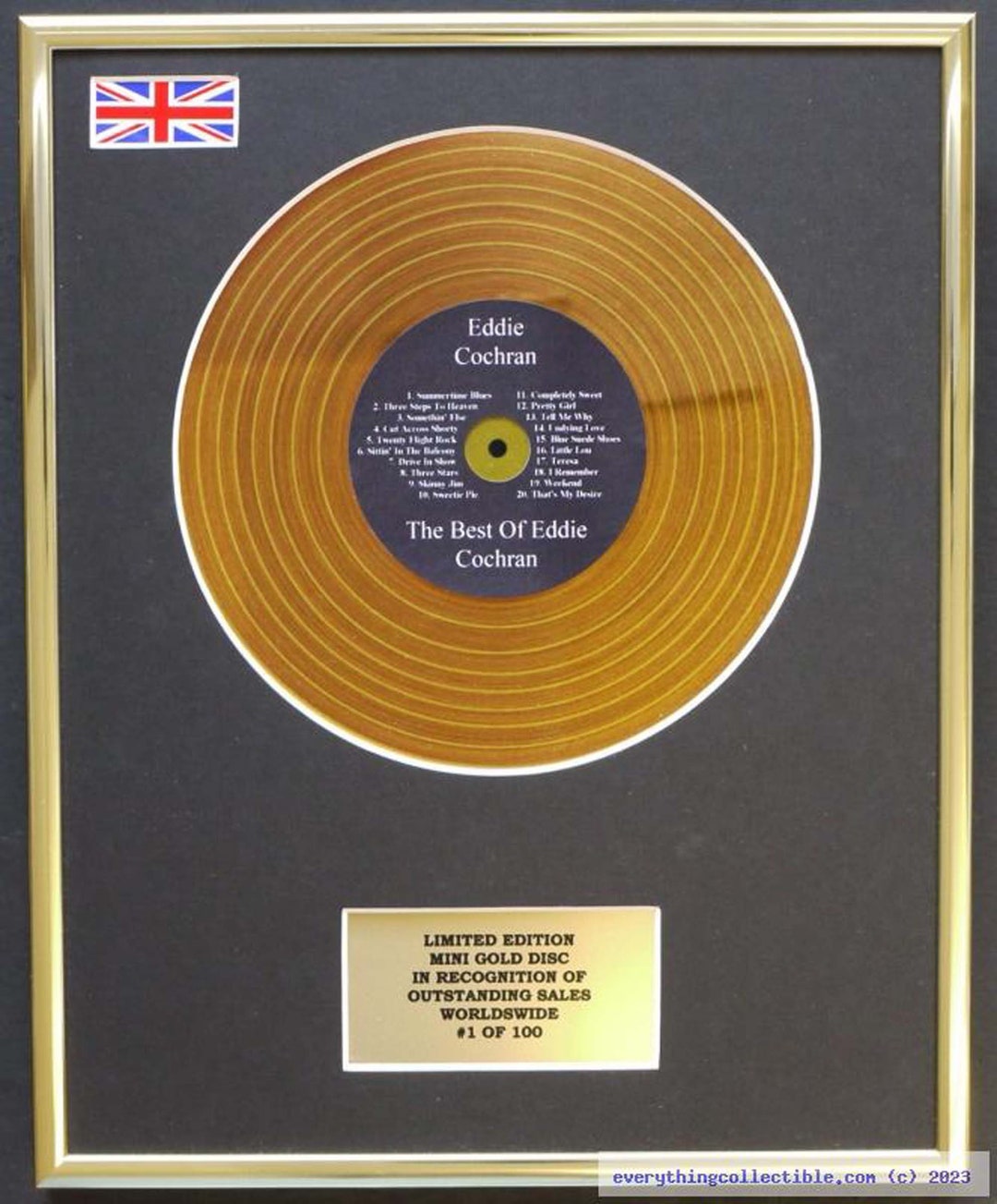 EDDIE COCHRAN / Mini Metal Gold Disc Display/ Limited Edition/ Coa/ the ...