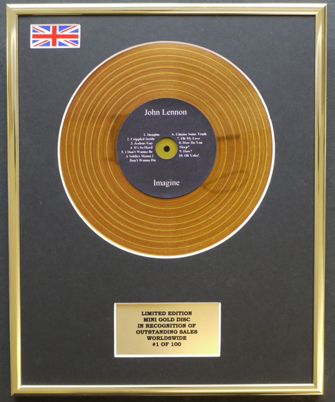 JOHN LENNON / Mini Metal Gold Disc Display/ Limited Edition/ Coa ...