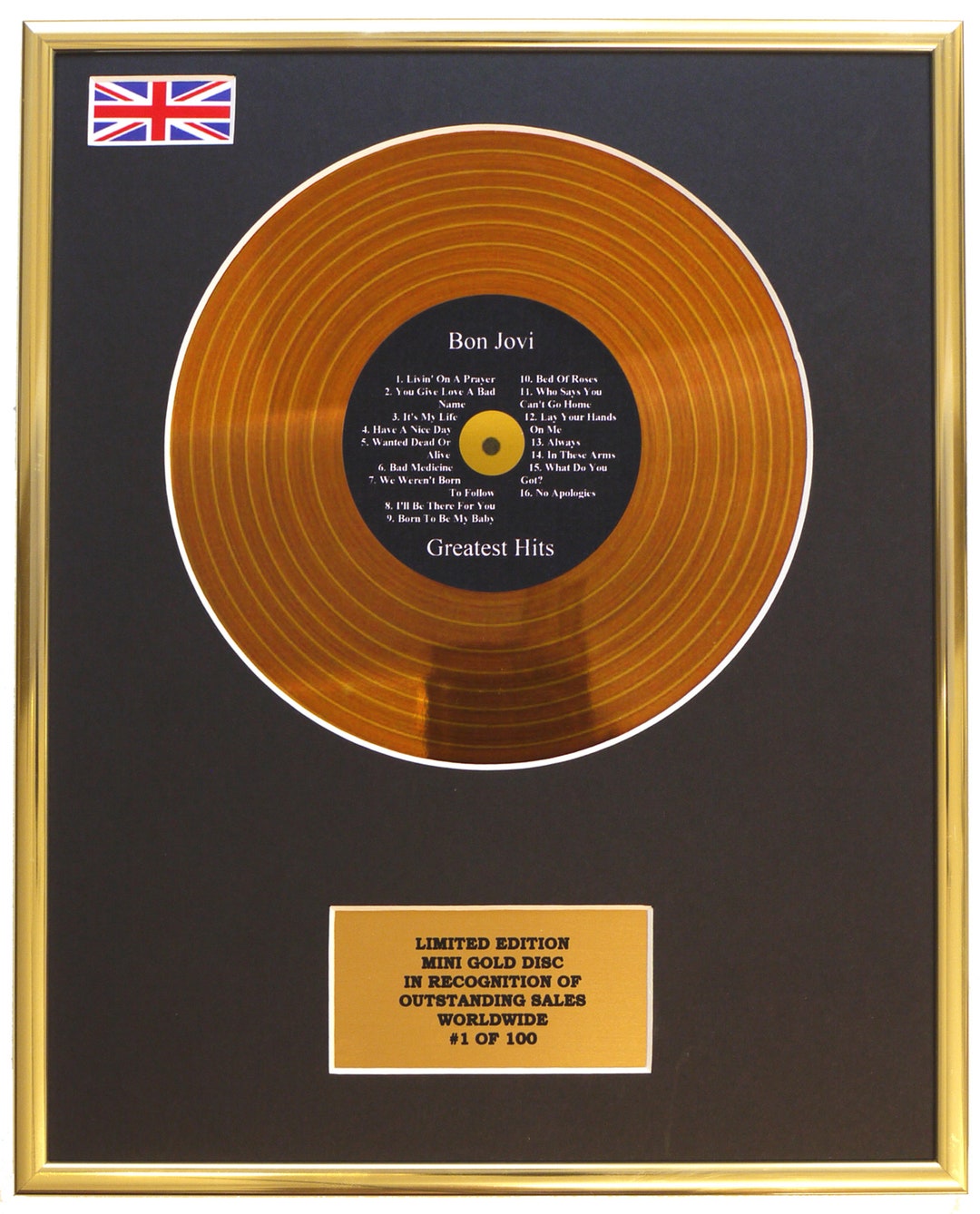 BON JOVI / Mini Metal Gold Disc Display/ Limited Edition/ Coa/ Greatest ...