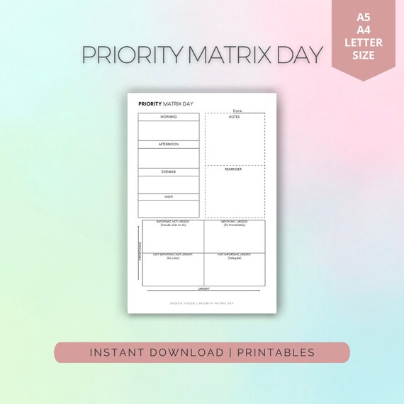 Priority Matrix Day Plan Insert Minimalist Printable Planner - Etsy
