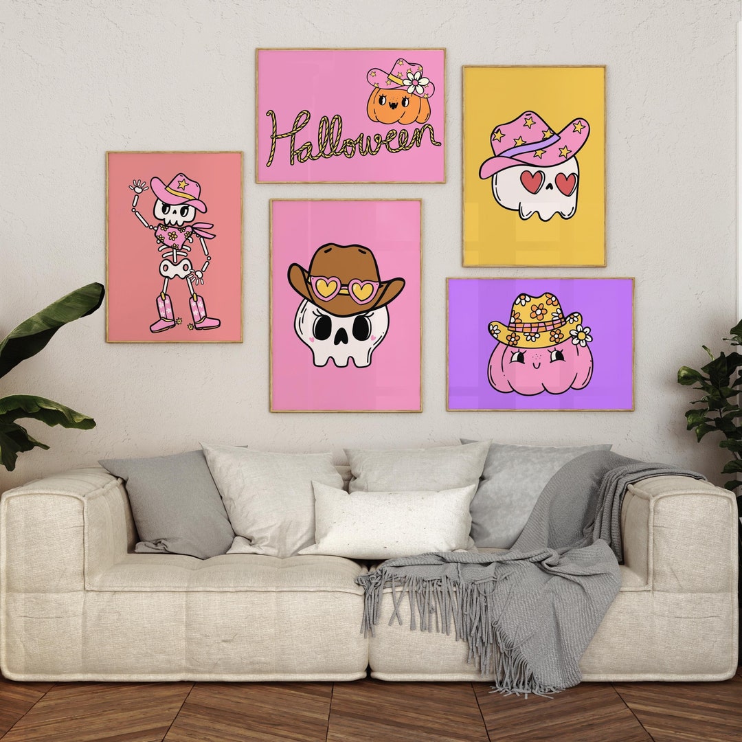 Preppy Halloween Prints, Set of 5 Art Prints, Halloween Gallery Wall ...