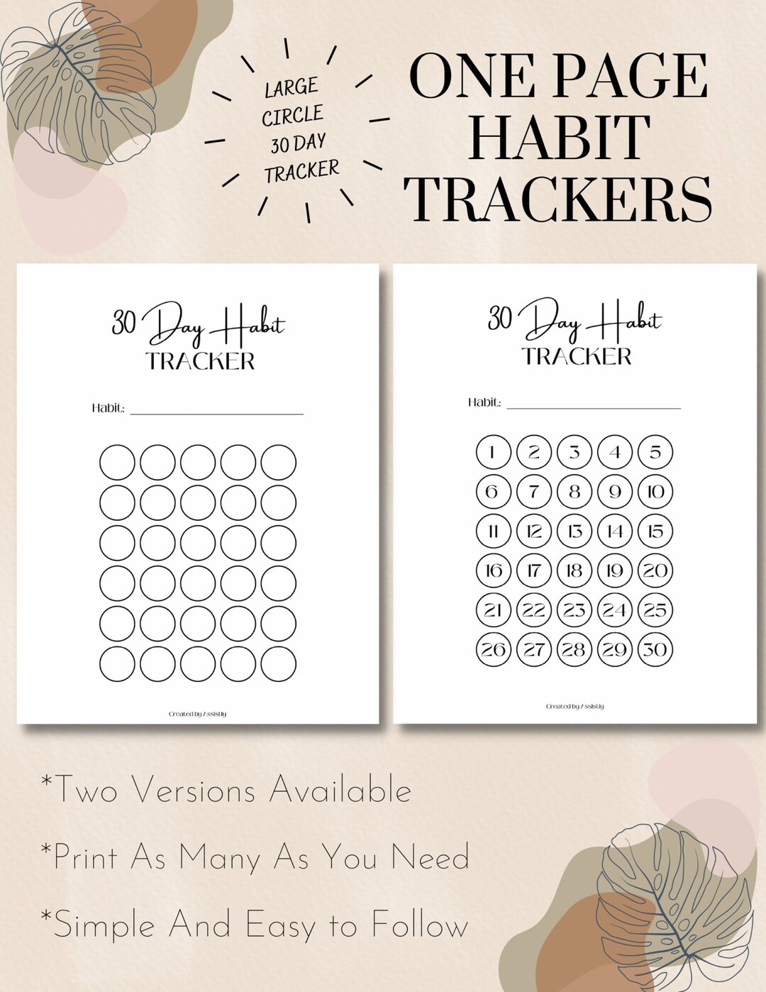 Large 30 Day Circle Habit Tracker | One Page Habit Tracker | Planners ...