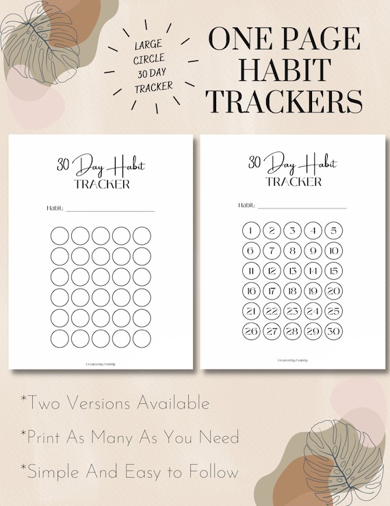 Large 30 Day Circle Habit Tracker One Page Habit Tracker - Etsy