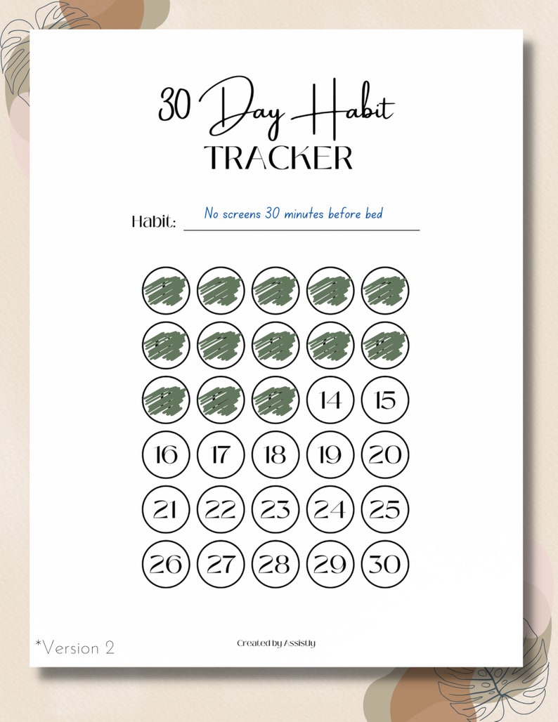 Large 30 Day Circle Habit Tracker | One Page Habit Tracker | Planners ...