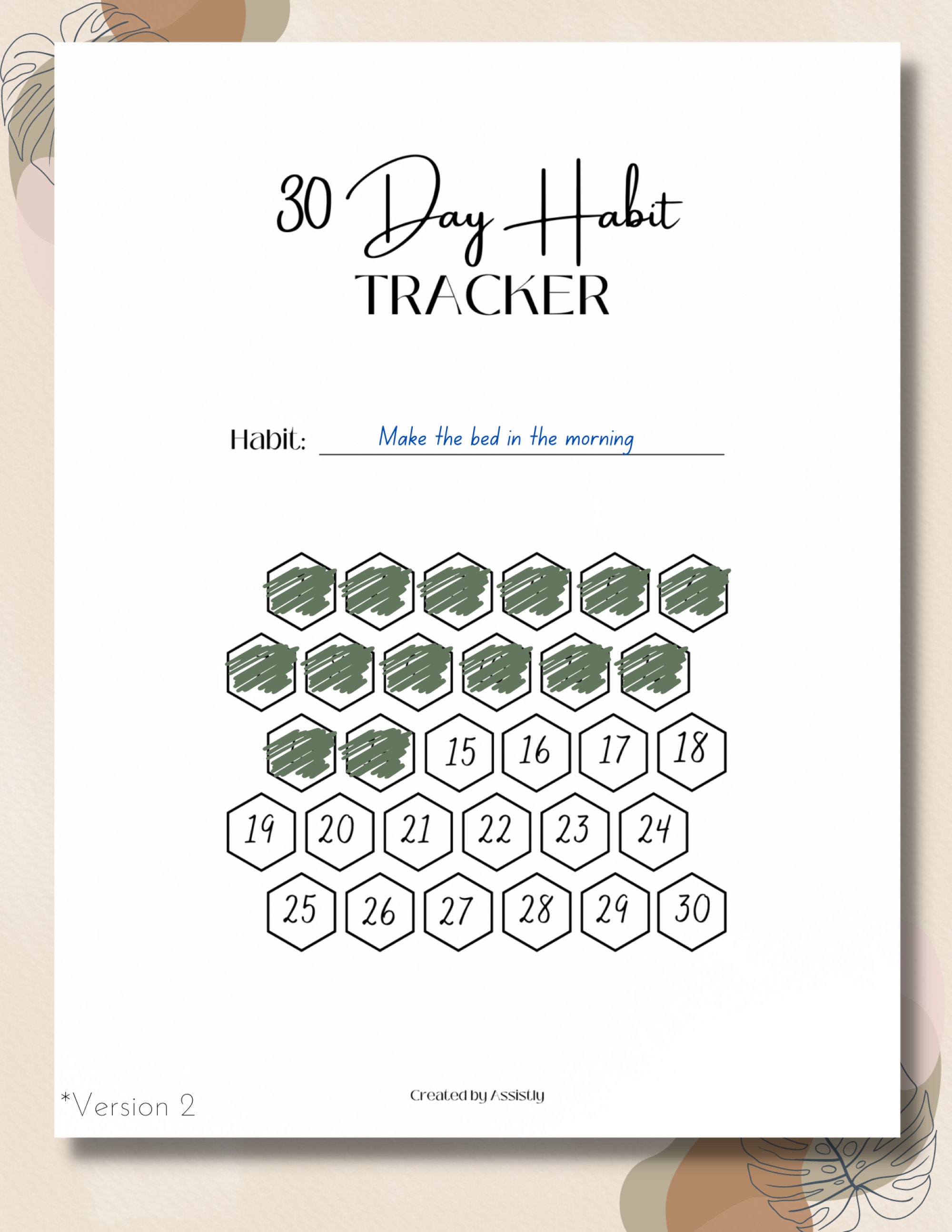 Large 30 Day Honeycomb Habit Tracker | One Page Habit Tracker ...