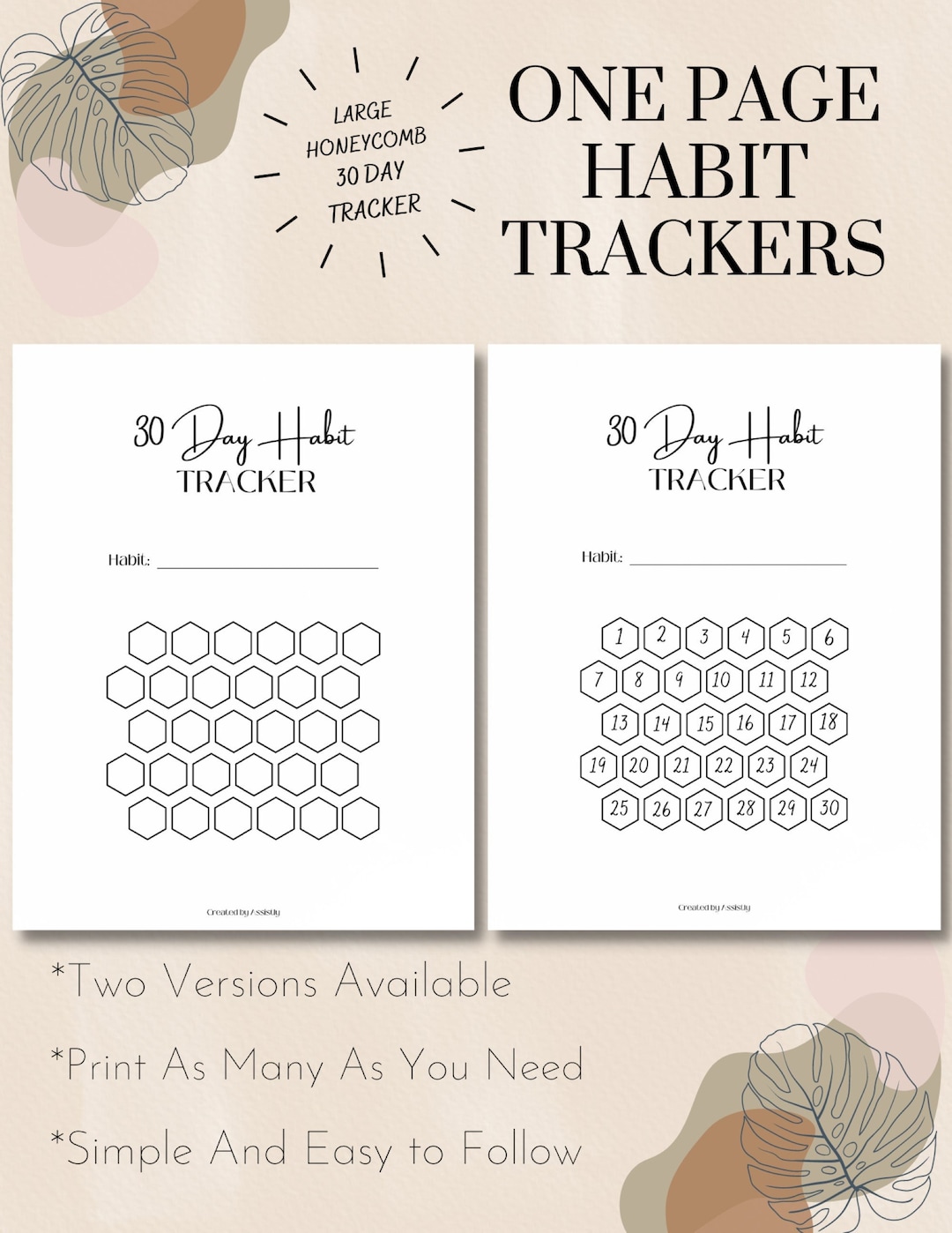 Large 30 Day Honeycomb Habit Tracker | One Page Habit Tracker ...