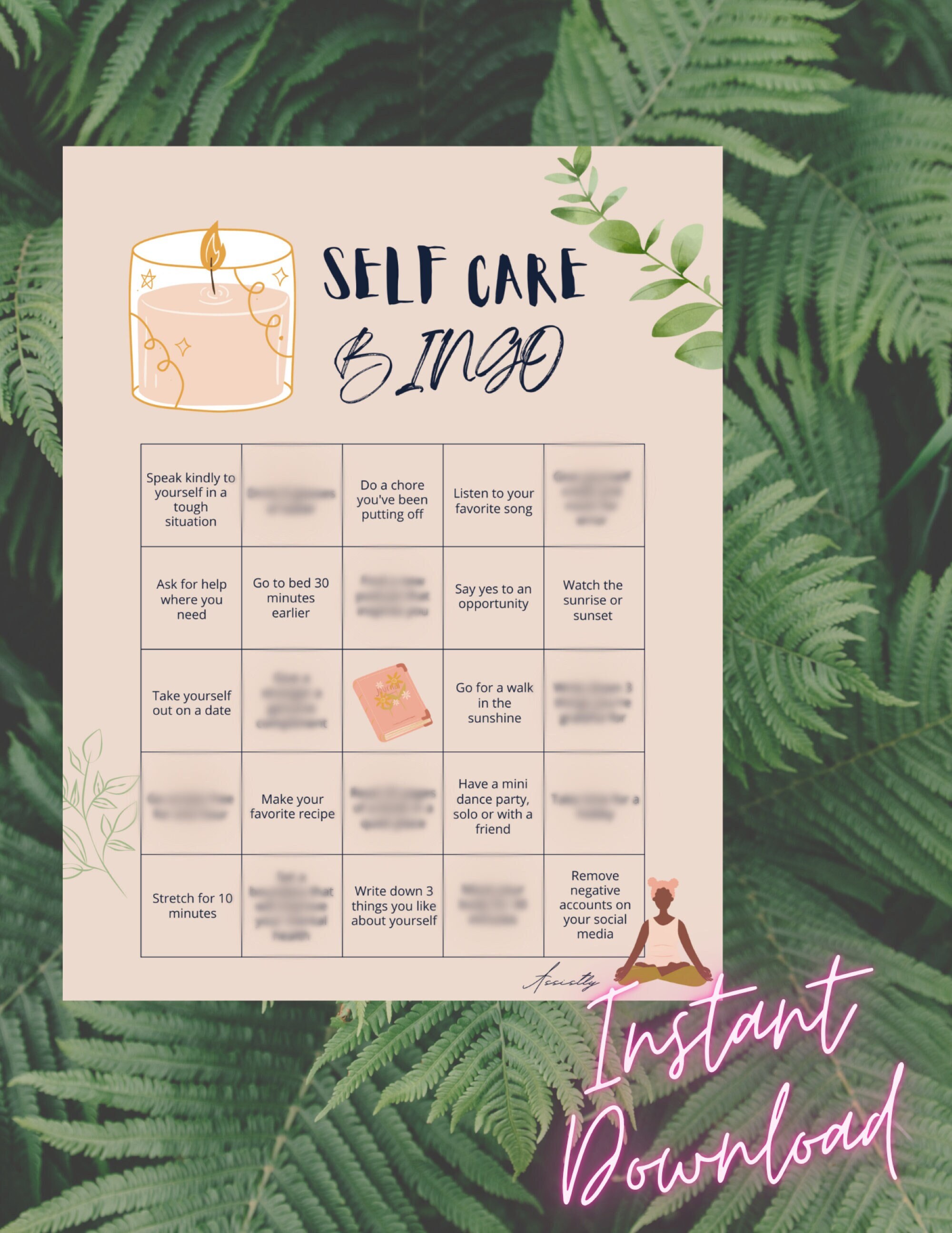 Instant Download | Self Care | Printable Bingo Card - Etsy
