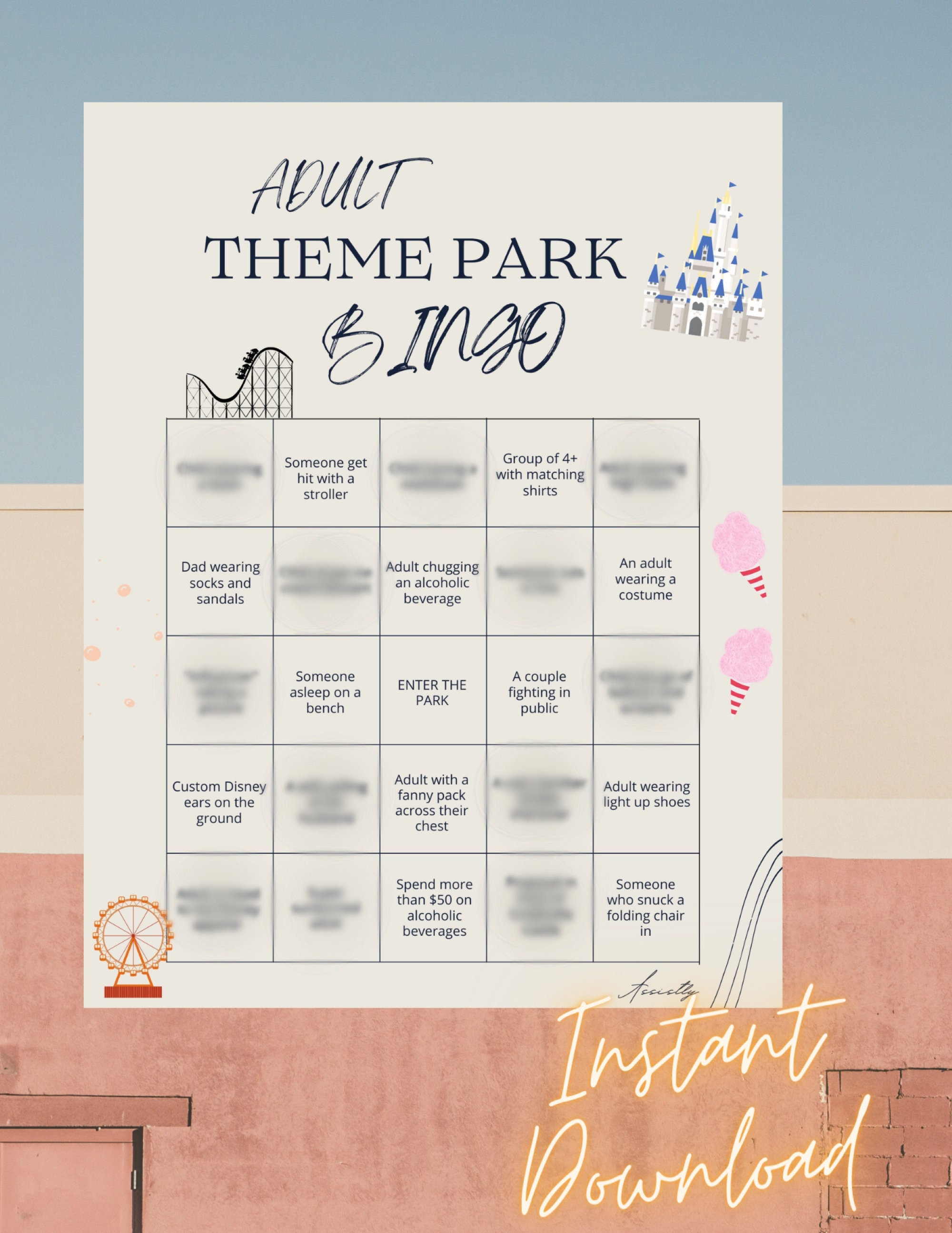 Instant Download | Adult Theme Park | Printable Bingo Card - Etsy