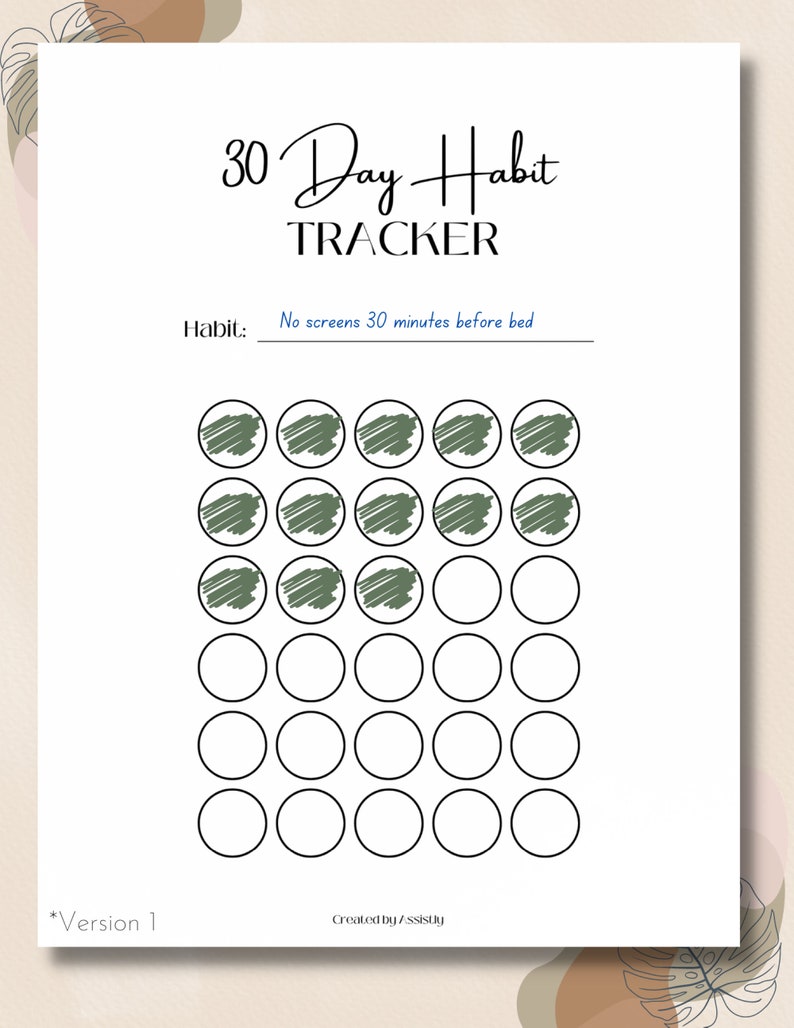 Large 30 Day Circle Habit Tracker | One Page Habit Tracker | Planners ...
