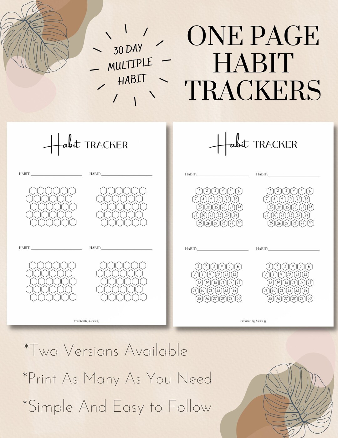 30 Day Multiple Habit Tracker | One Page Habit Tracker | Planners ...