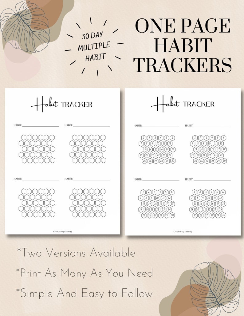 30 Day Multiple Habit Tracker | One Page Habit Tracker | Planners ...