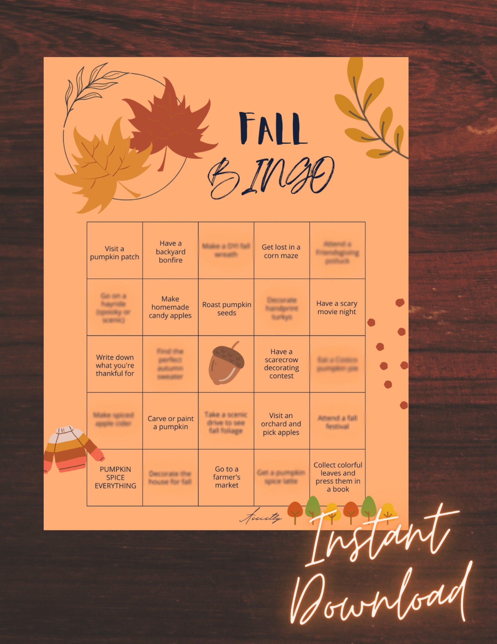 Instant Download | Fall | Festive | Printable Bingo Card - Etsy