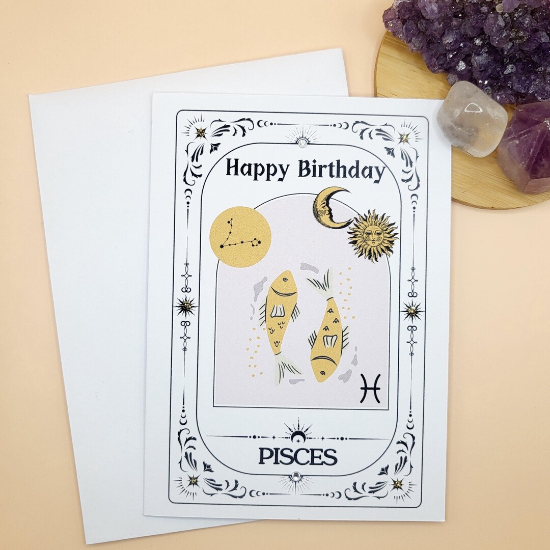 Pisces Birthday Card, Unique Tarot Design, Zodiac Star Sign - Etsy