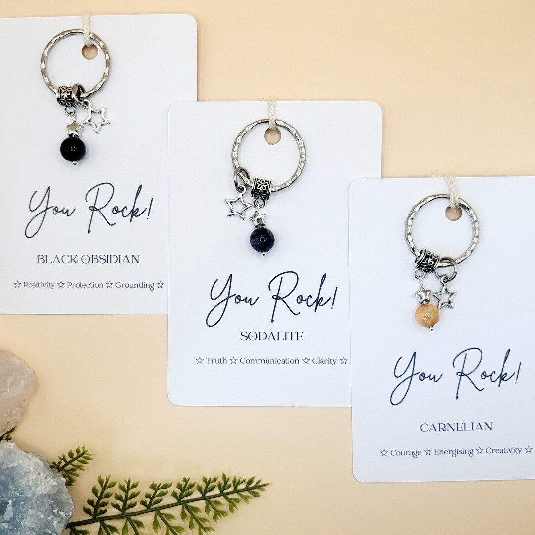 You Rock Keyring Gifts, Bulk Crystal Keychains, Genuine Gemstone Beads ...