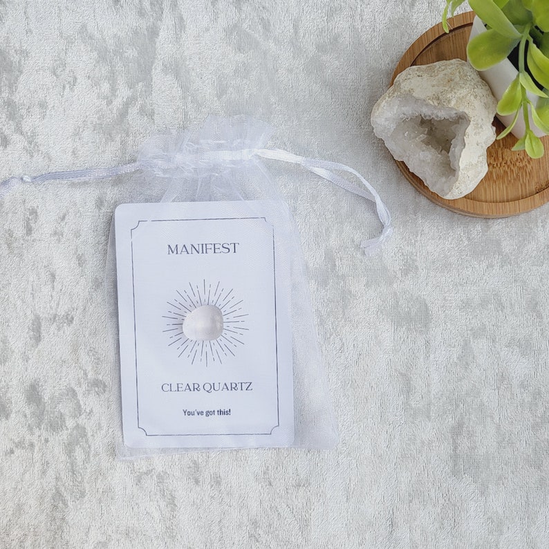 Manifest Crystal Clear Quartz Card - Tumble Stone Pocket Hug Gift ...