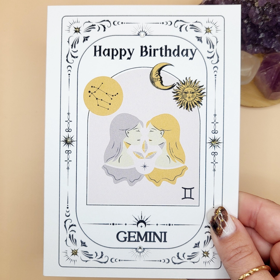 Gemini Birthday Card / Zodiac Card for Birthday, Tarot Design, Star ...