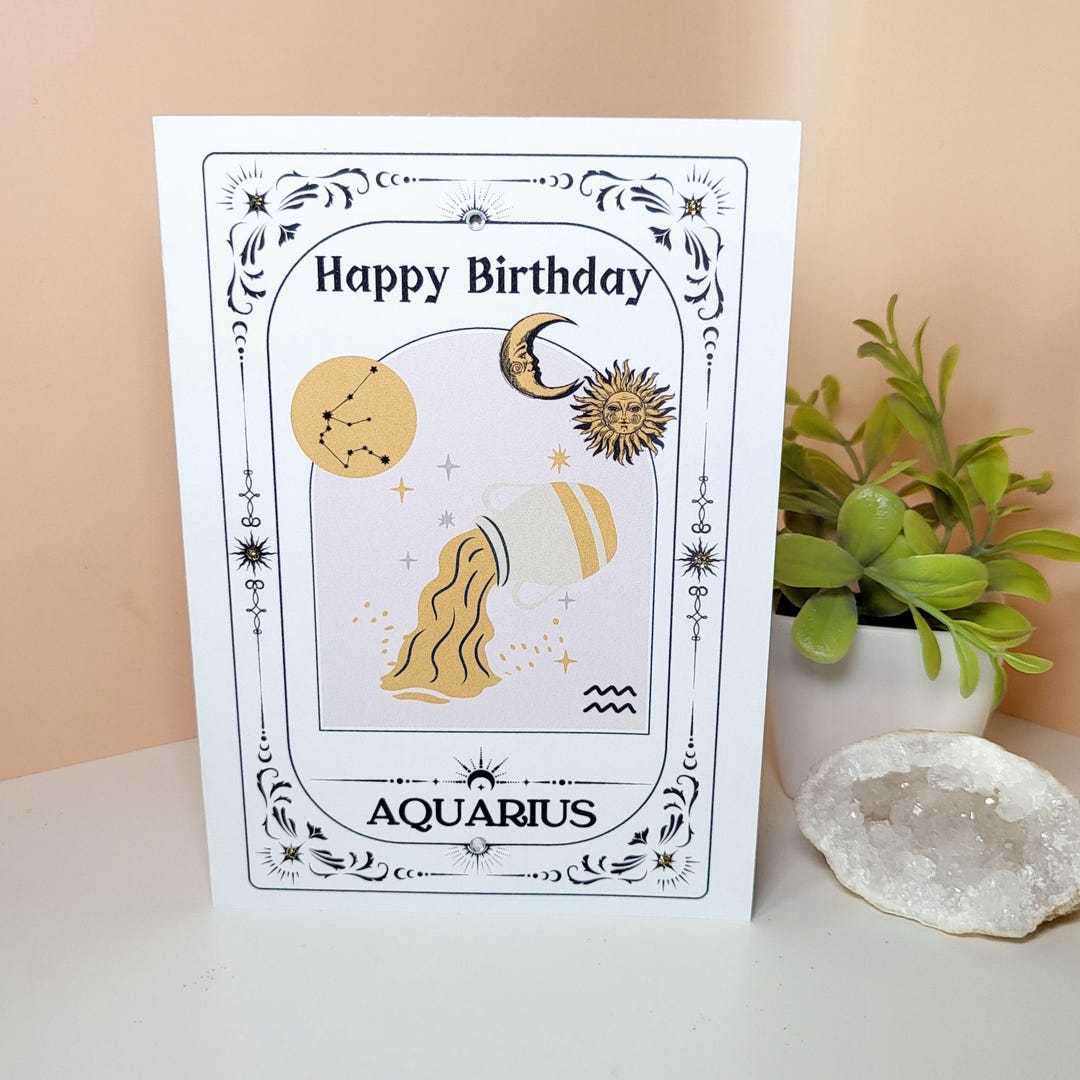 Aquarius Birthday Card / Zodiac Card for Birthday, Tarot Design, Star ...