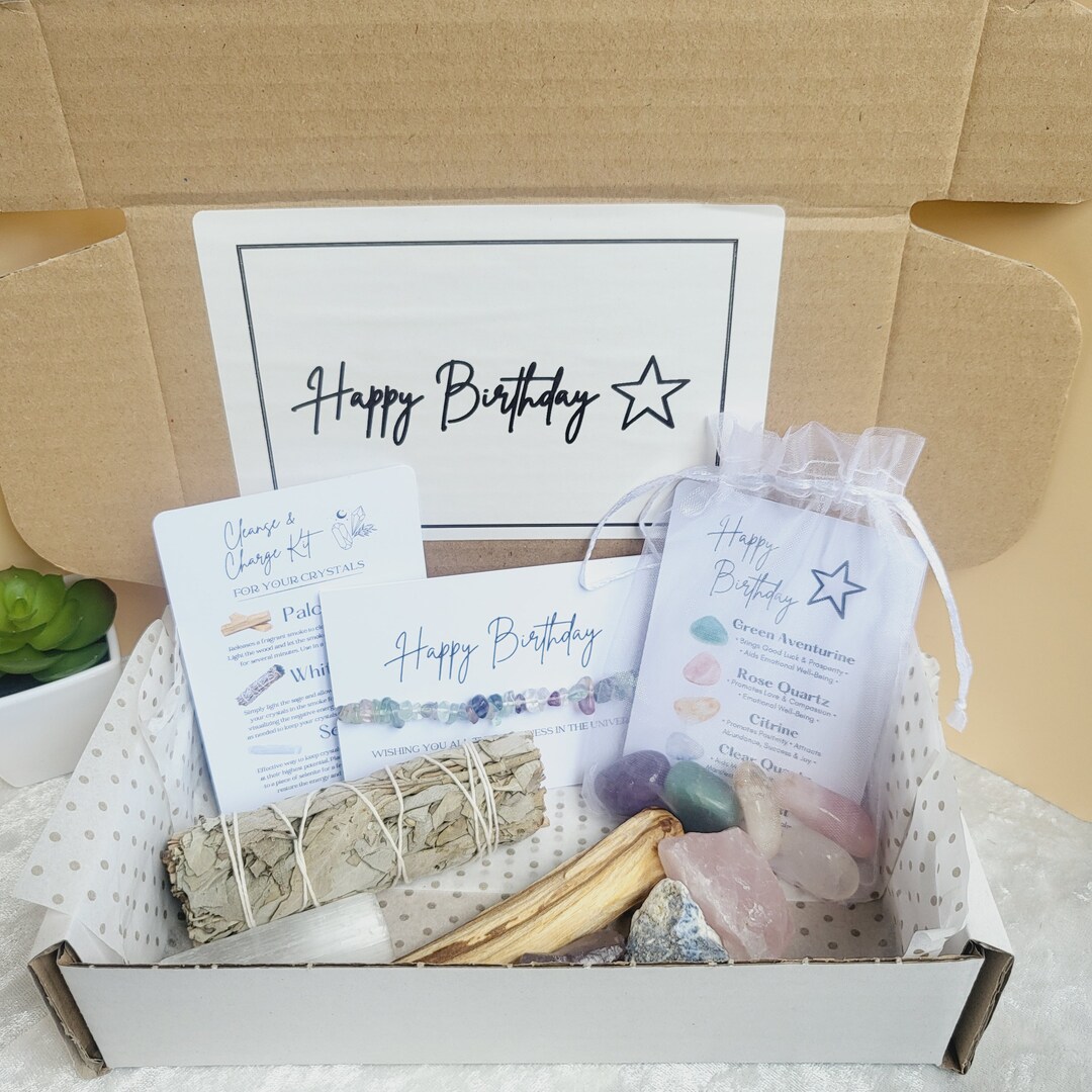 Birthday Crystal Gift Box: Smudging Kit, Crystal Bracelet & Tumble ...