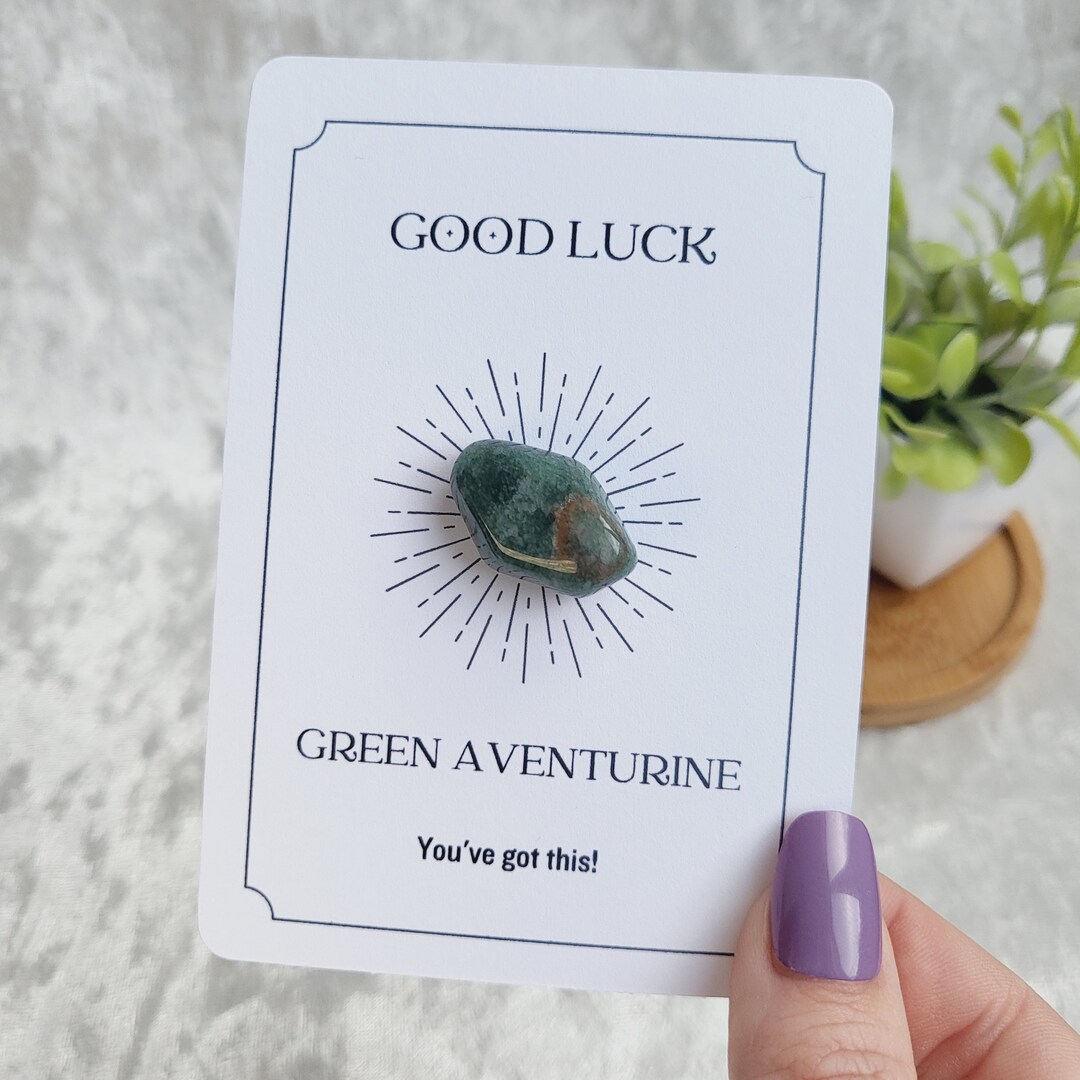 Good Luck Crystal Affirmation Card Green Aventurine Tumble Stone Pocket ...