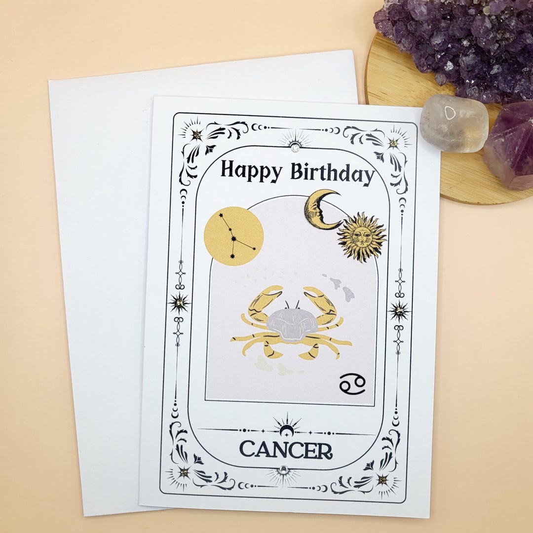 Cancer Birthday Card / Zodiac Card for Birthday, Tarot Design, Star ...