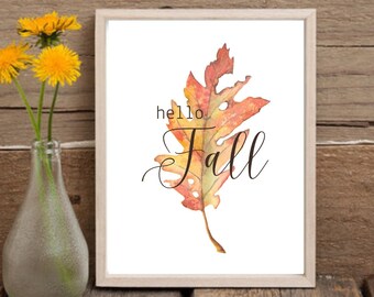 Hello Fall Printable Quote Fall Decor Wall Art Digital Download Quotes ...