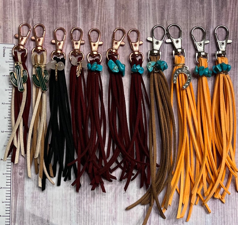 Western Tassel Fringe Faux Leather Charm Keychain - Etsy