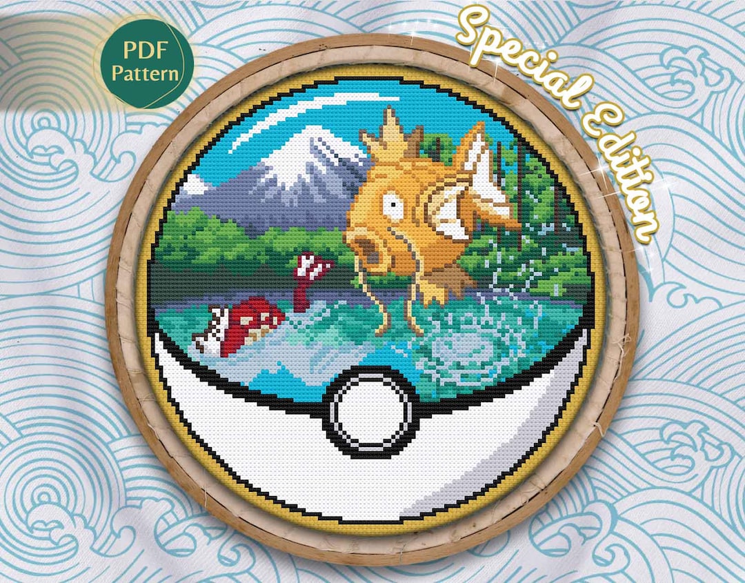 Magikarp Pokeball Cross Stitch Pattern: Kawaii Lake Scene (PDF Download ...