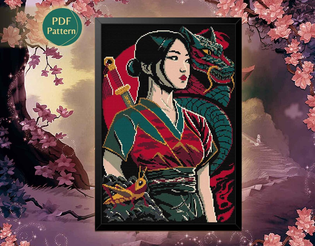 Mulan Cross Stitch Pattern, Counted Cross Stitch, Mulan Princess, Mushu ...