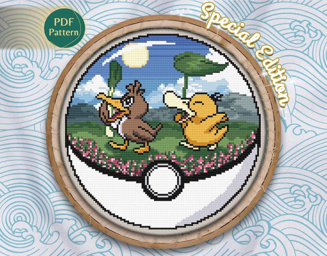 Psyduck & Farfetch'd Inspired Floral Nature Terrarium Cross Stitch ...
