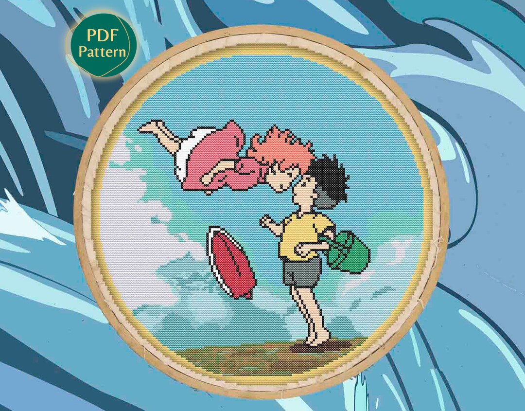Ponyo Cross Stitch Pattern, Counted Cross Stitch, Ponyo on the Cliff by the Sea, Kawaii, Film ...