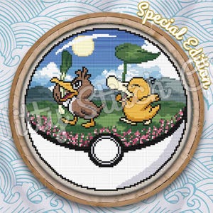 Psyduck & Farfetch'd Inspired Floral Nature Terrarium Cross Stitch ...