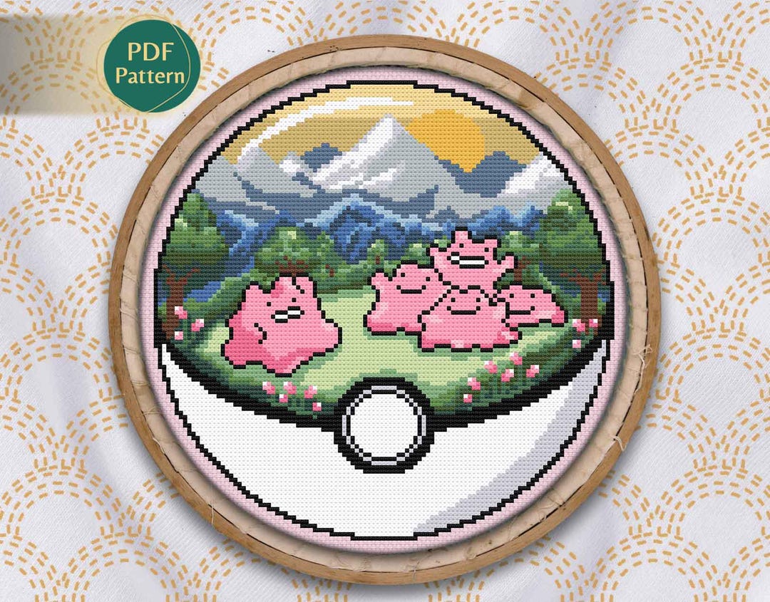 Normal Type Cross Stitch Pattern, Pokeball Terrarium Ditto, Cross ...