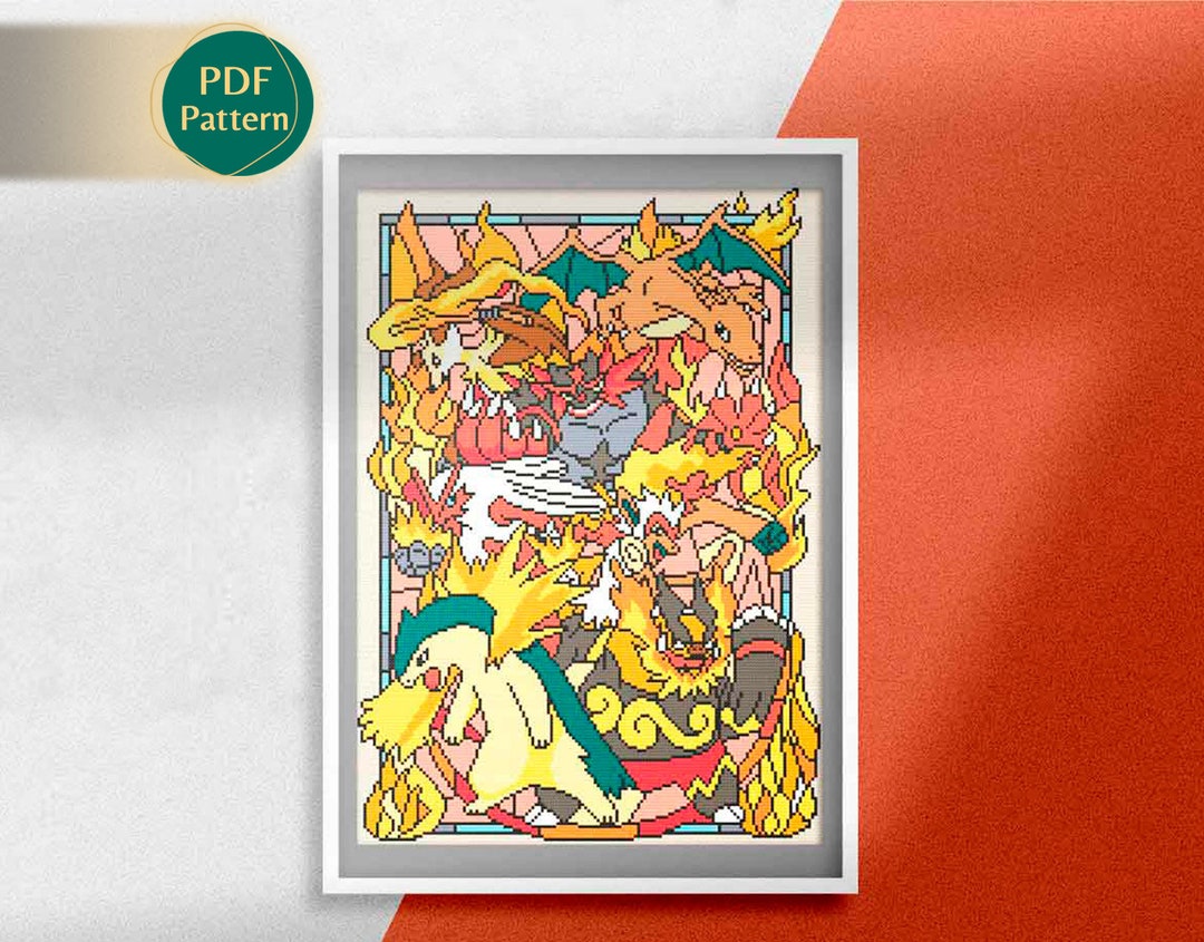 Fire Type Cross Stitch Pattern, Charizard, Typhlosion, Blaziken ...