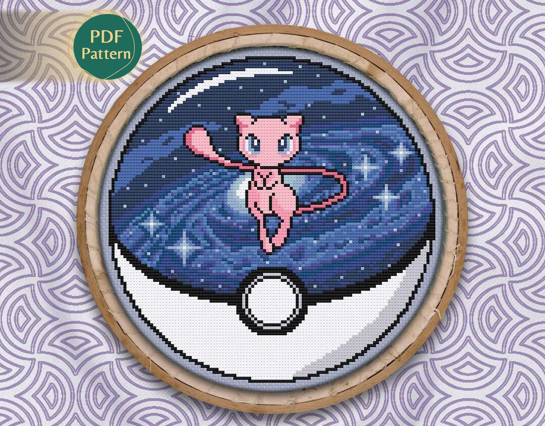 Psychic Type Cross Stitch Pattern, Pokeball Terrarium Mew, Counted ...